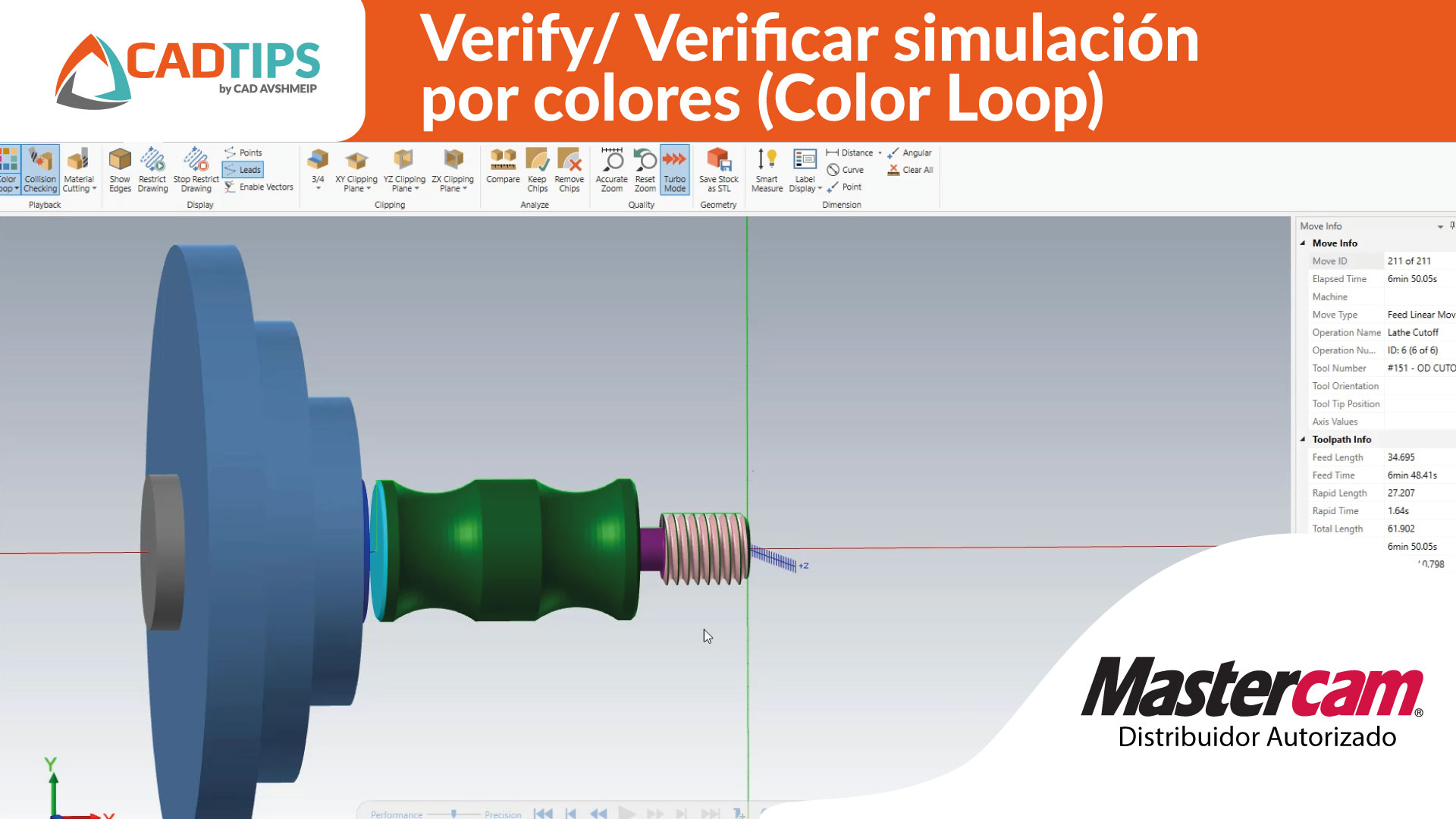 CADTIPS - Mastercam Lathe - Verify (Color Loop)