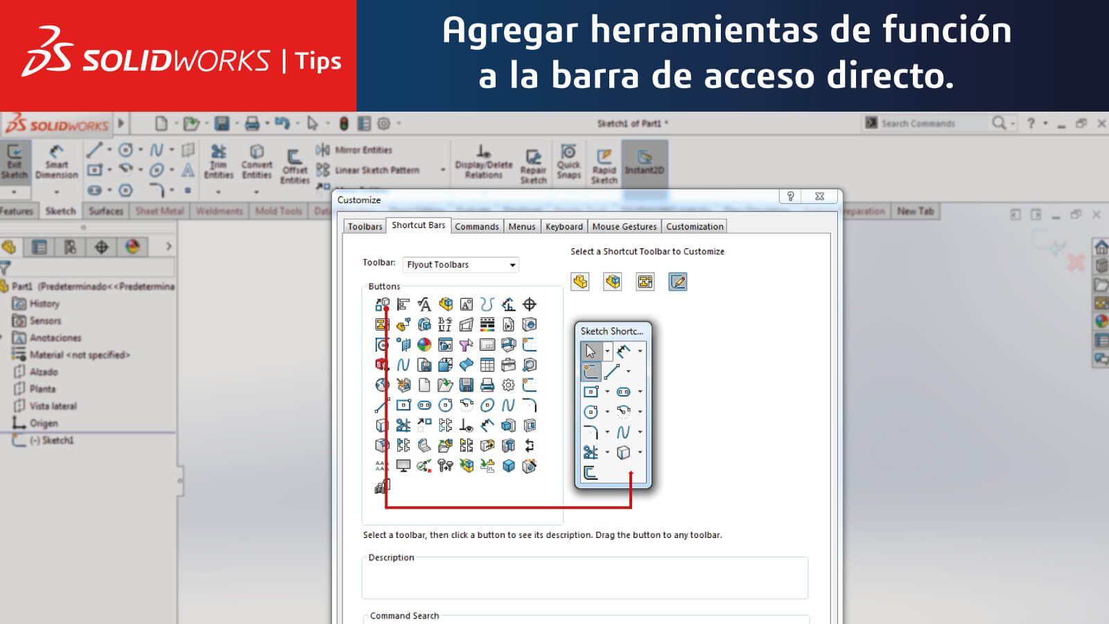 SolidWorks CAD - Barra de acceso directo